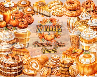 Pumpkin Spice Watercolor Clipart Bundle Fall PNG Coffee - Etsy