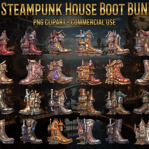 Steampunk House Boot Watercolor Clipart Bundle (107 PNG) - Commercial ...