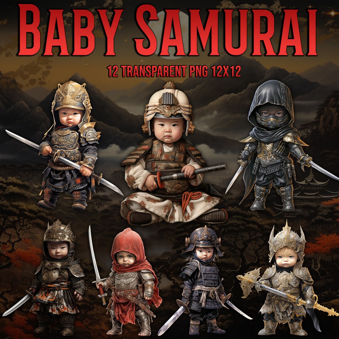 12 Baby Samurai Ninja Bundle, Color Pencil, Digital Art, Japan Clipart ...