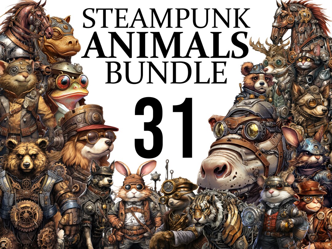 Steampunk Animals Bundle - 31 PNG, Academia, Paper Crafts Scrapbooking ...