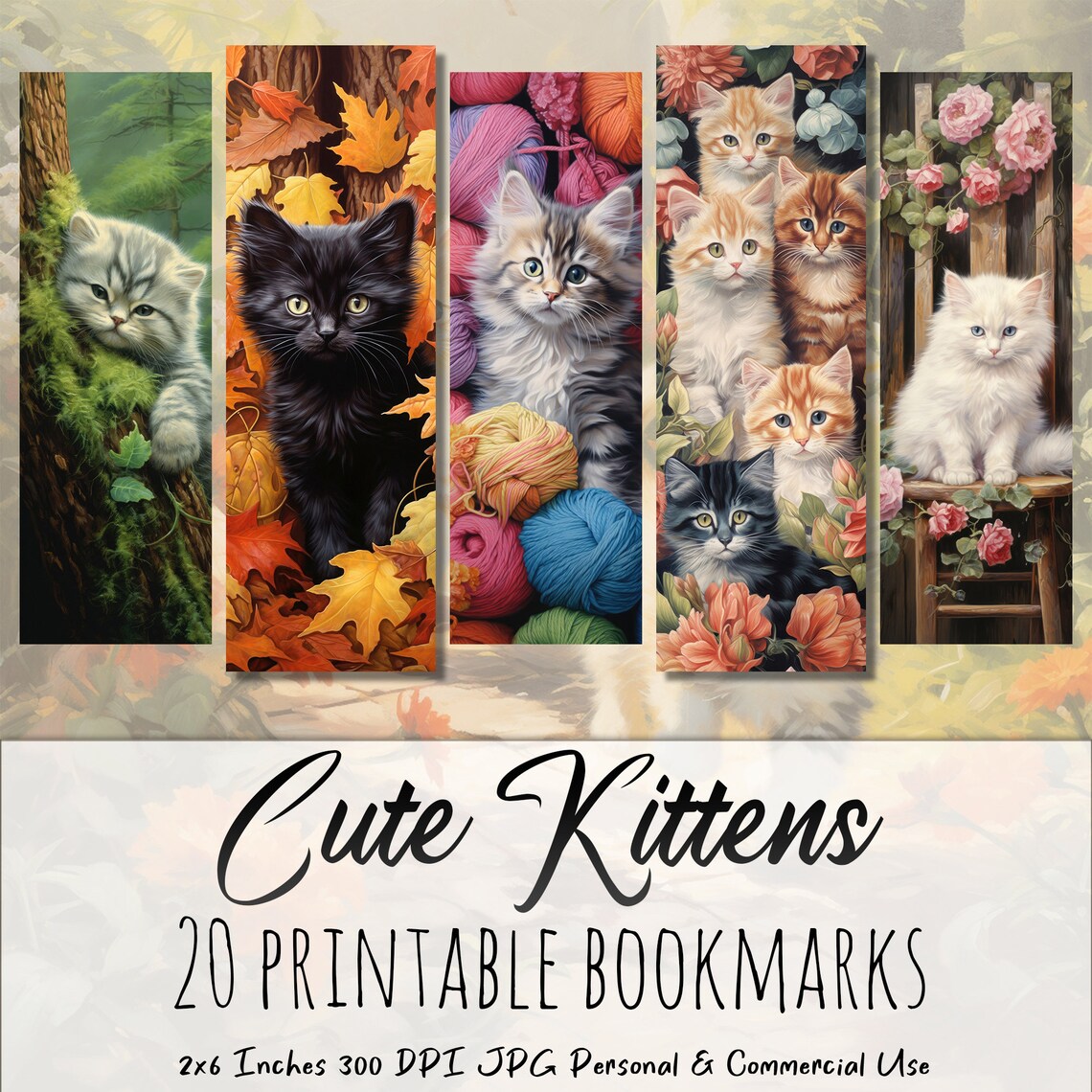 20 Cute Kitten Printable Bookmark Bundle, Sublimation Design ...