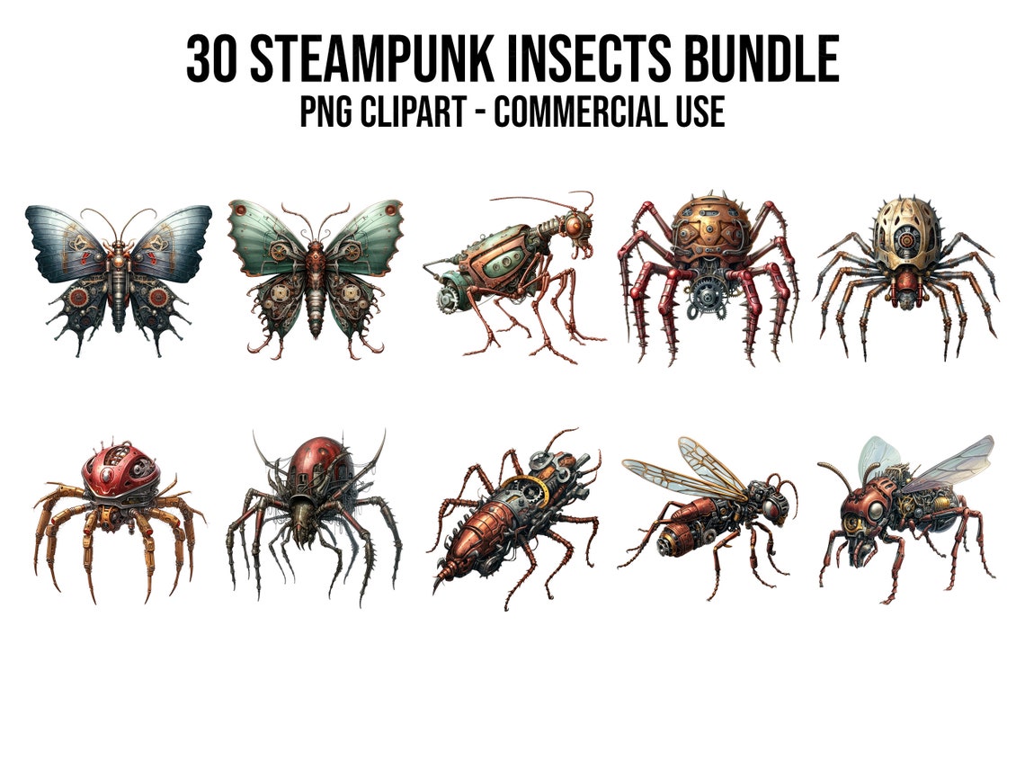 Steampunk Insects Bundle Gothic Academia PNG Paper Crafts - Etsy