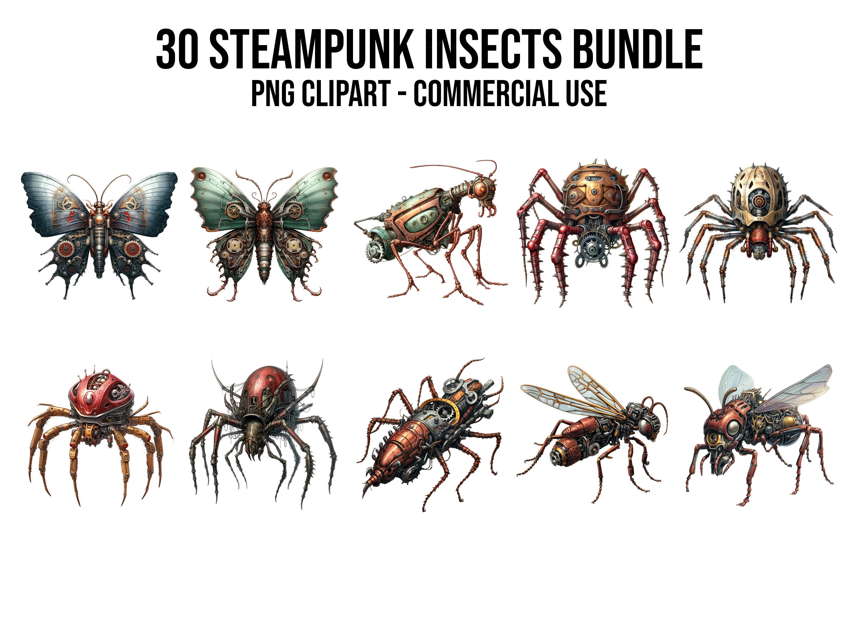 Steampunk Insects Bundle Gothic Academia PNG Paper Crafts - Etsy