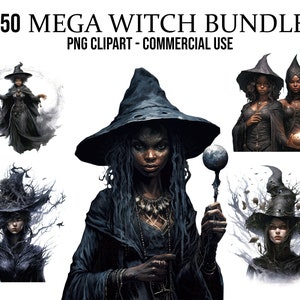 Watercolor Halloween Witch Clipart Bundle (PNG) - Etsy
