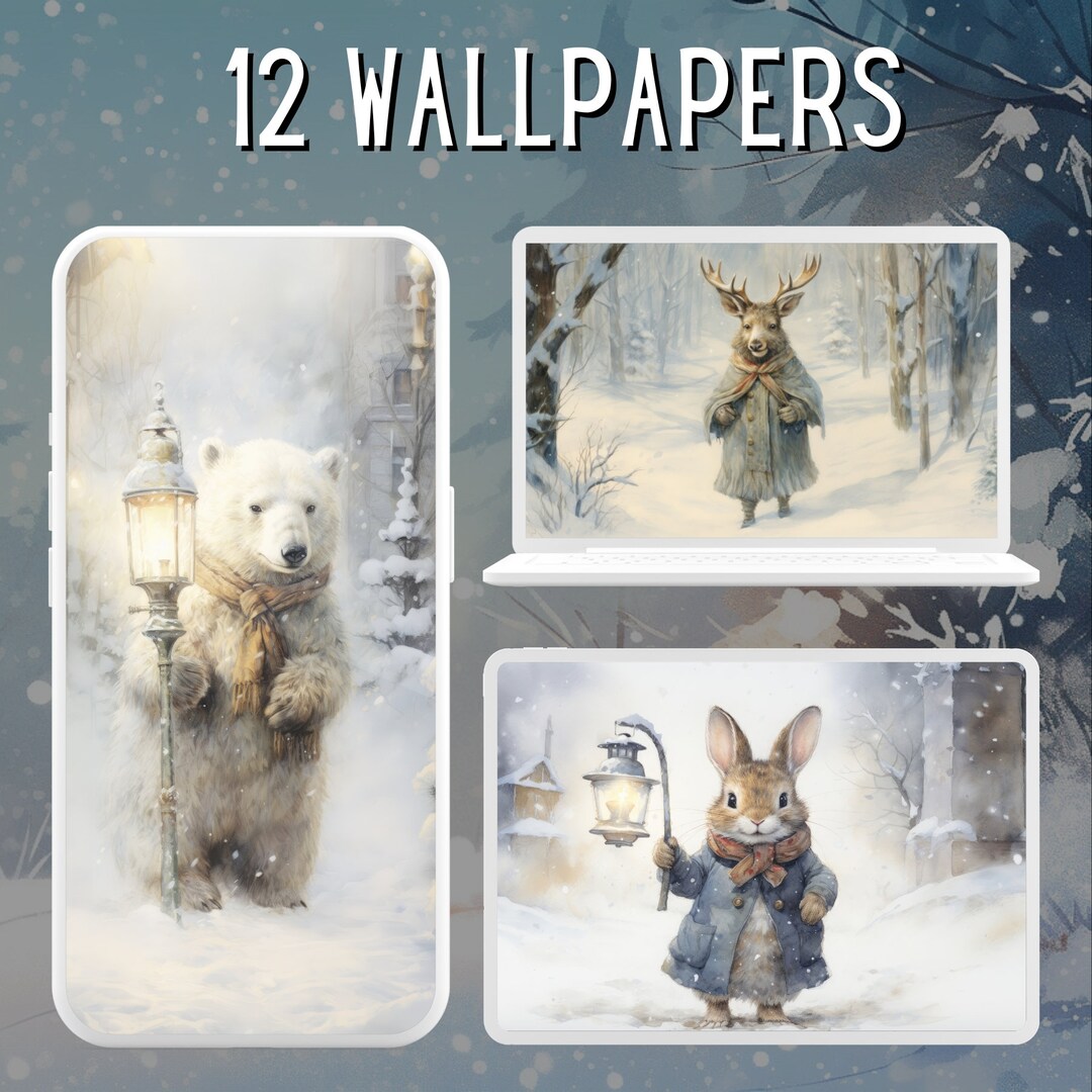 12 Cute Fantasy Winter Animals Wallpaper Bundle Desktop Phone Wallpaper ...