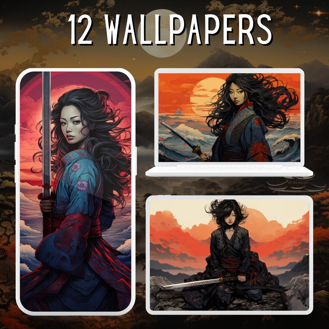 12 Female Japanese Samurai Wallpaper Bundle Wallpaper Clipart Desktop ...