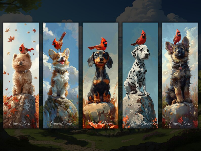 Puppies and Cardinals Bookmark Set (20 Printable Bookmarks, Digital ...