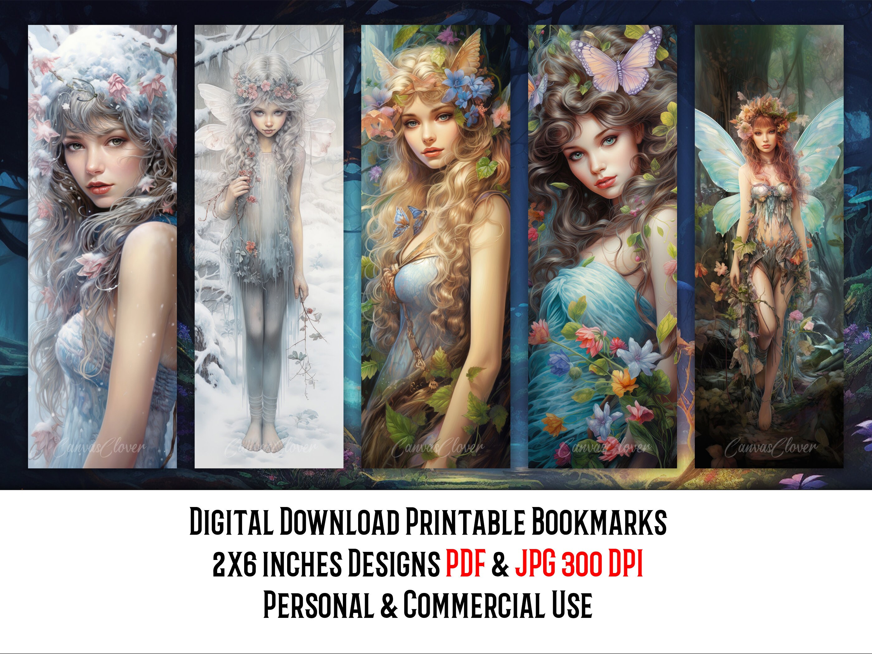 Forest Fairy Bookmark Set, Watercolor Clipart (JPG Bundle) - Etsy