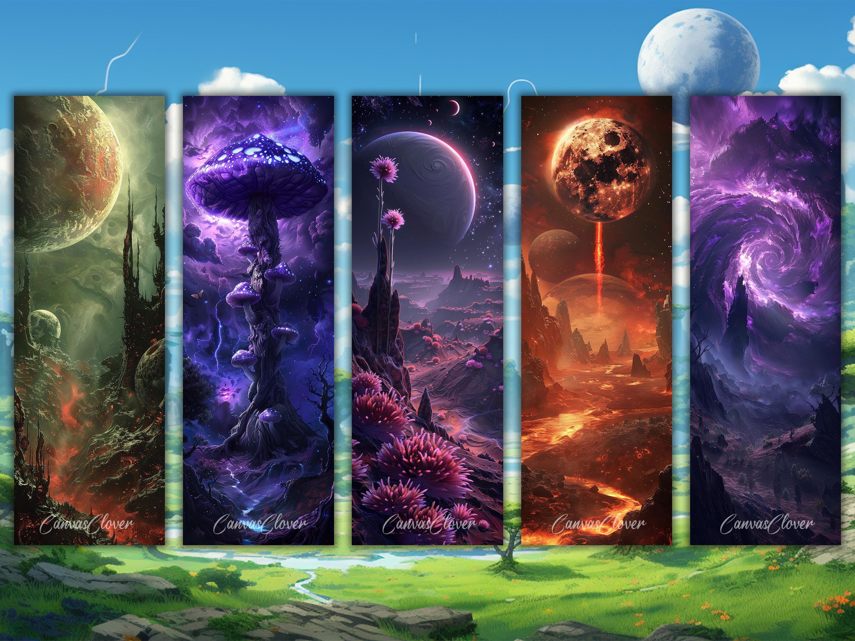 20 Alien Planet Scenes Bookmark Bundle, Sublimation Design, Science ...