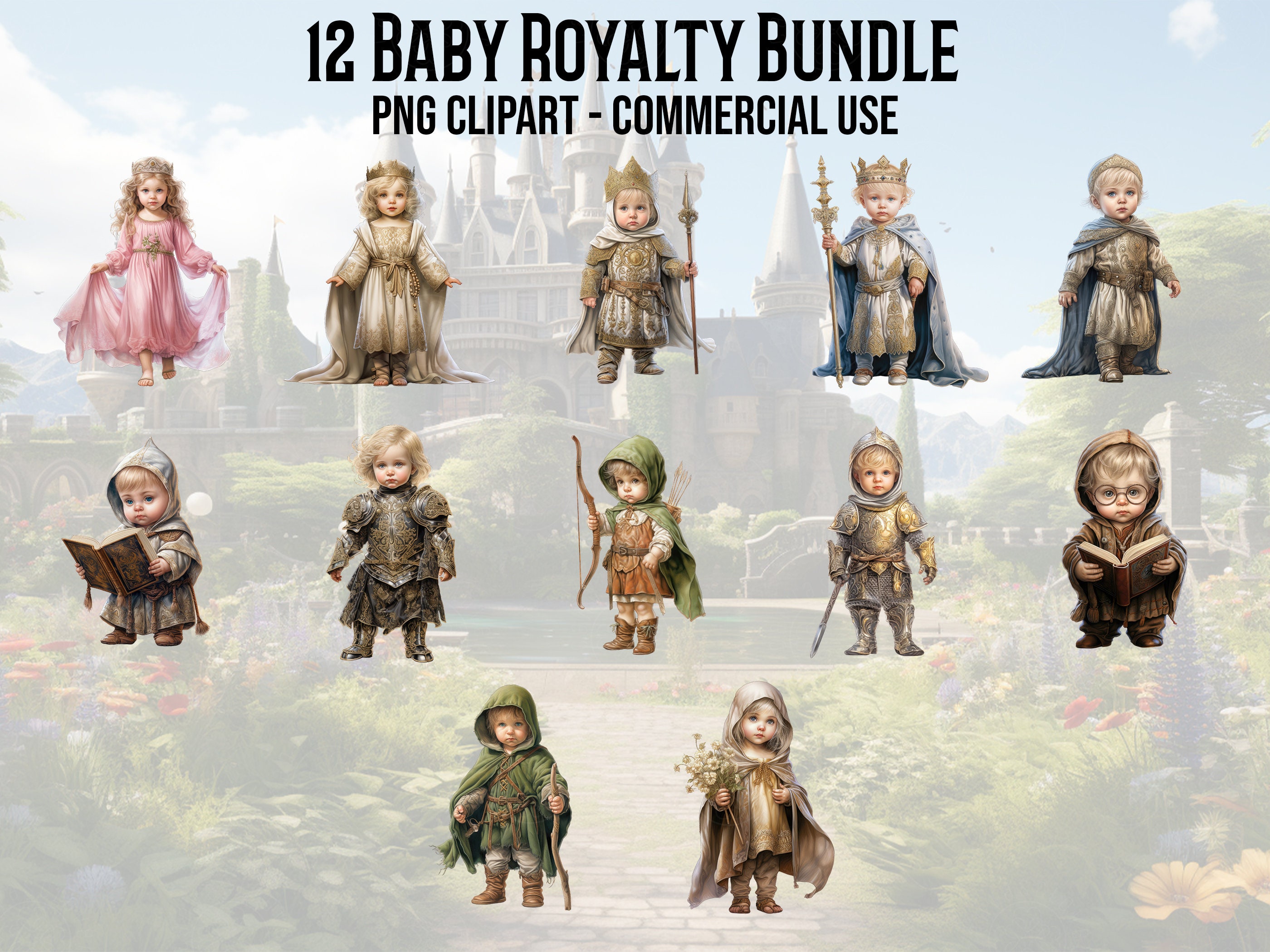 12 Baby Royalty Bundle, Watercolor Cute Queen, Digital Art, Medieval ...
