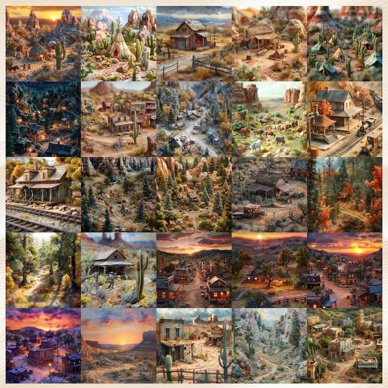 50 Wild West Scenes Bundle - Tilt-shift Style, Digital Art, Paper, 1800 ...