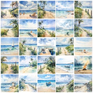50 Ocean Clipart Bundle, Watercolor Seaside, Digital Art, Paper, Summer ...