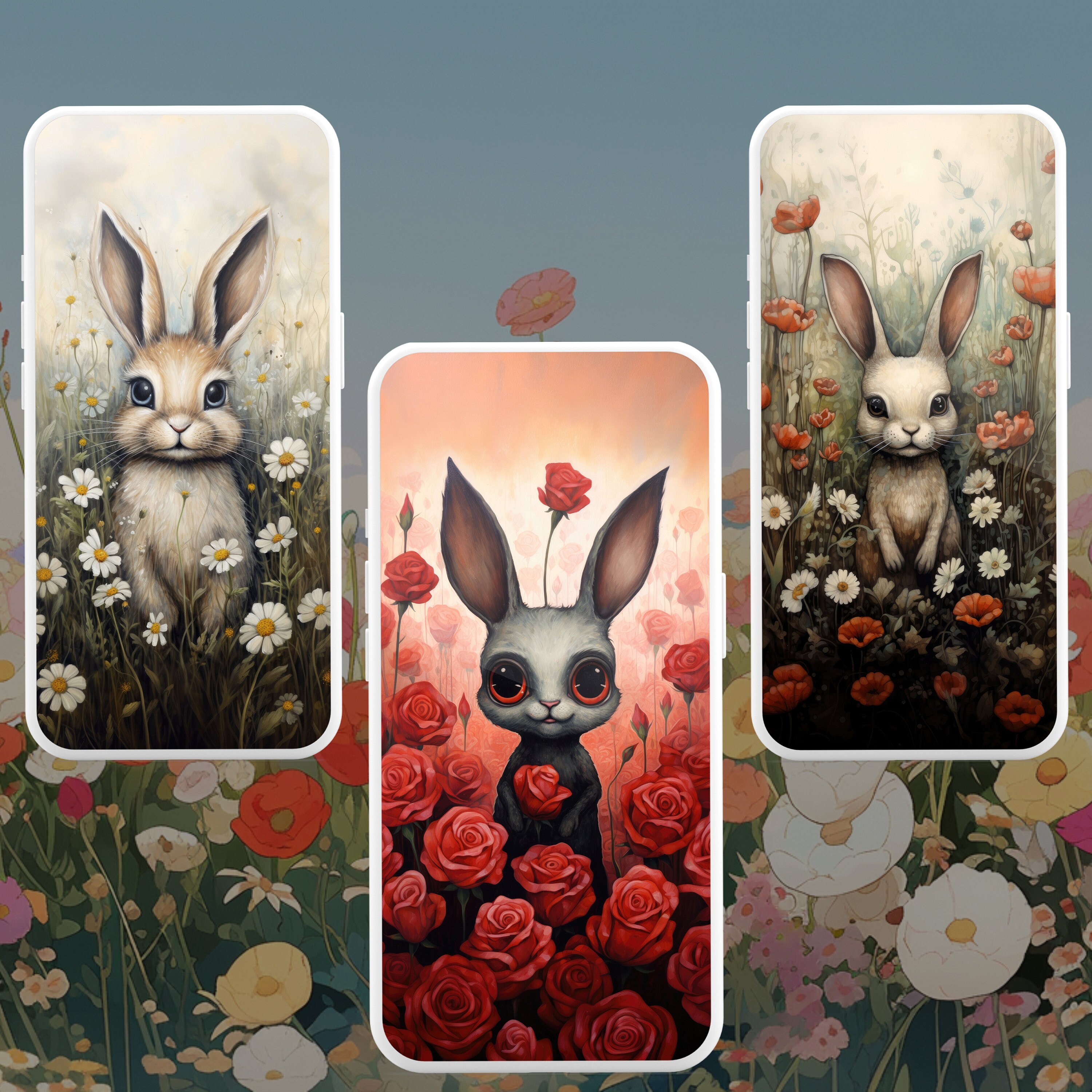 12 Summer Flower Rabbit Wallpaper Bundle Cute Bunnies Desktop - Etsy
