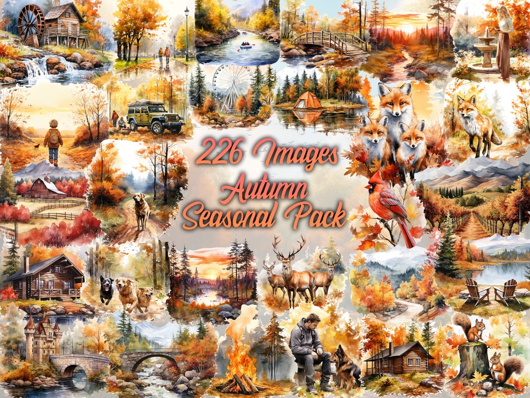 Autumn Watercolor Clipart Bundle - 226 PNG Images, Instant Download ...