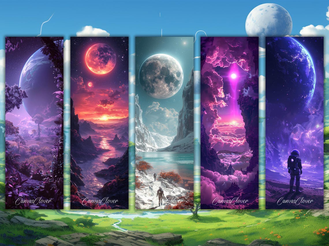 20 Alien Planet Scenes Bookmark Bundle, Sublimation Design, Science ...