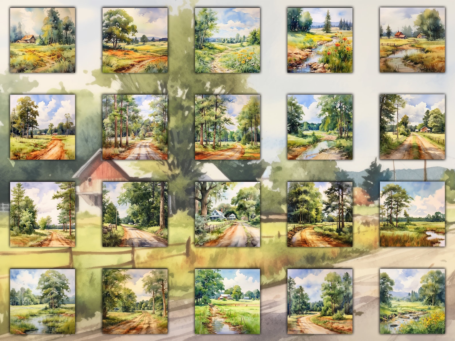 100 Summer Landscape Bundle, Watercolor Landscapes, Digital Art ...