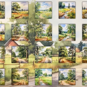 100 Summer Landscape Bundle, Watercolor Landscapes, Digital Art ...