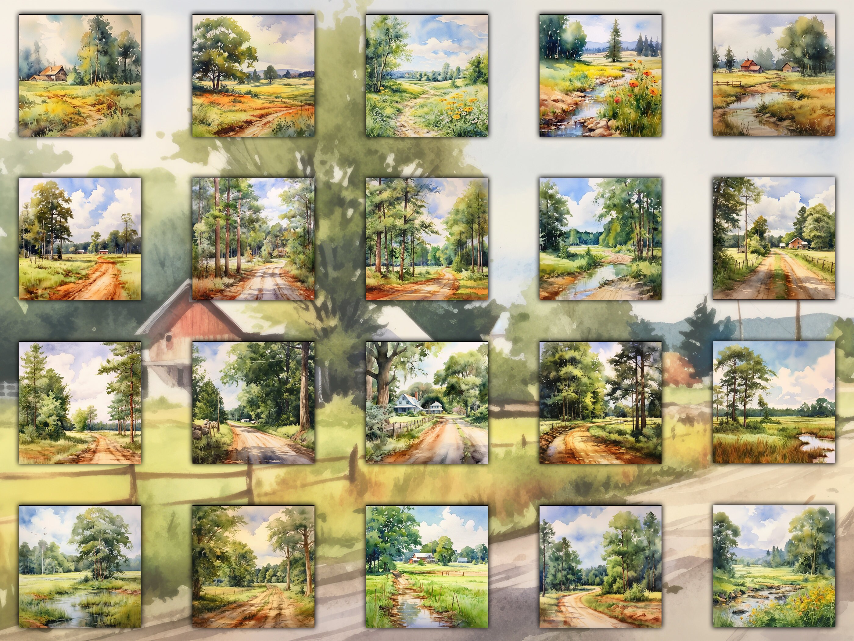 100 Summer Landscape Bundle, Watercolor Landscapes, Digital Art ...
