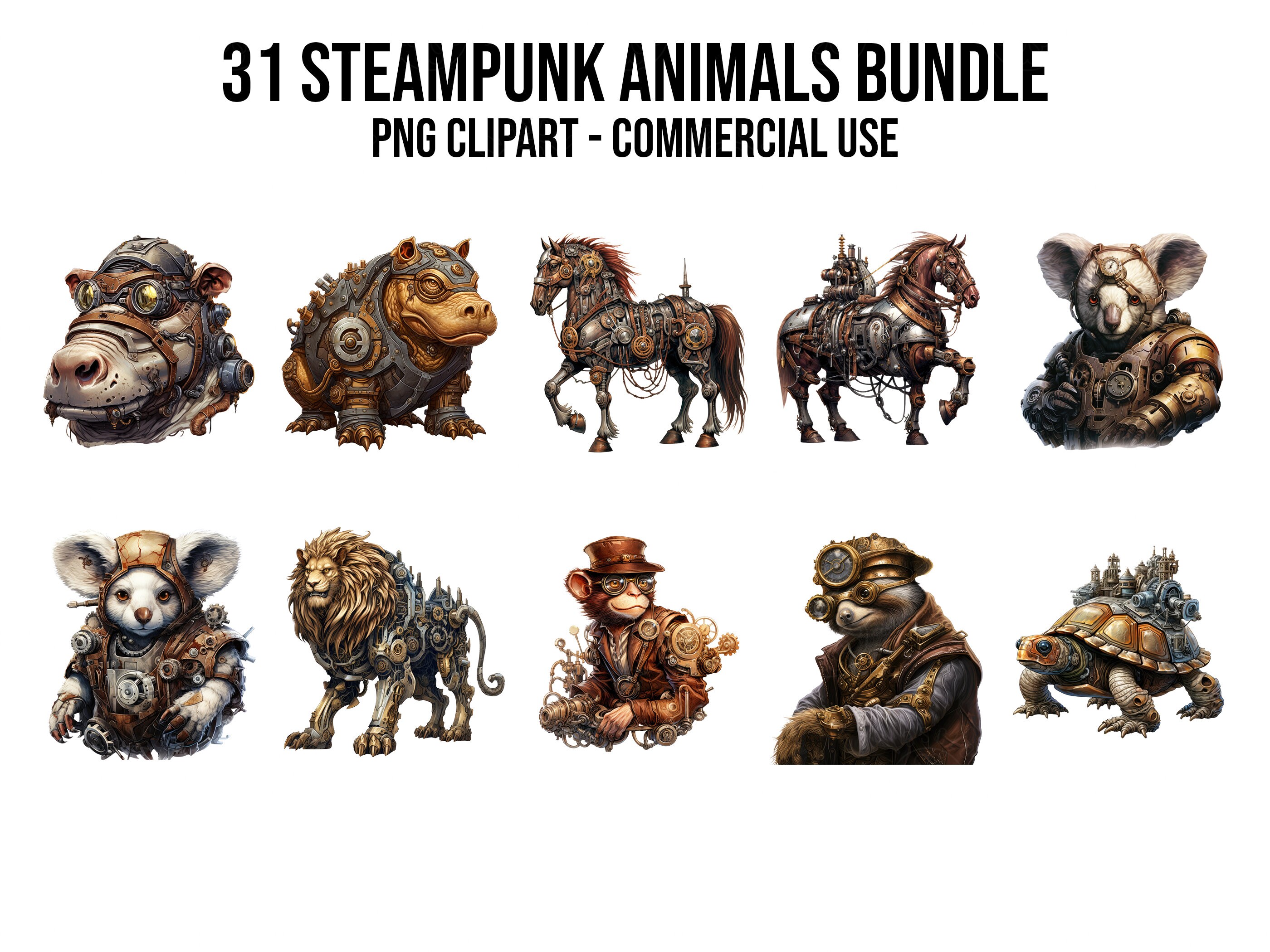 Steampunk Animals Bundle - 31 PNG, Academia, Paper Crafts Scrapbooking ...