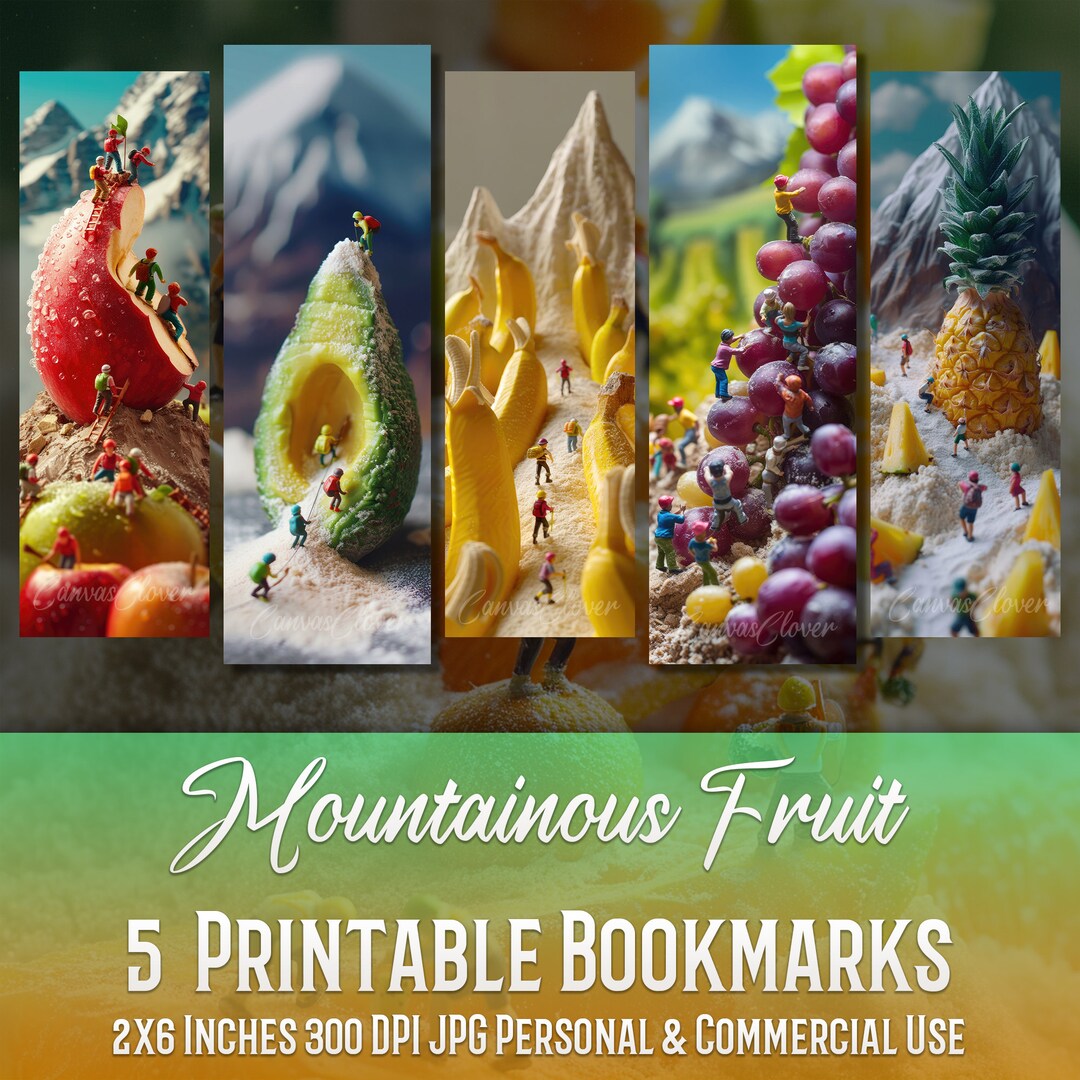 Mountainous Fruit Bookmark Set, Whimsical Food Art (JPG Bundle) - Etsy