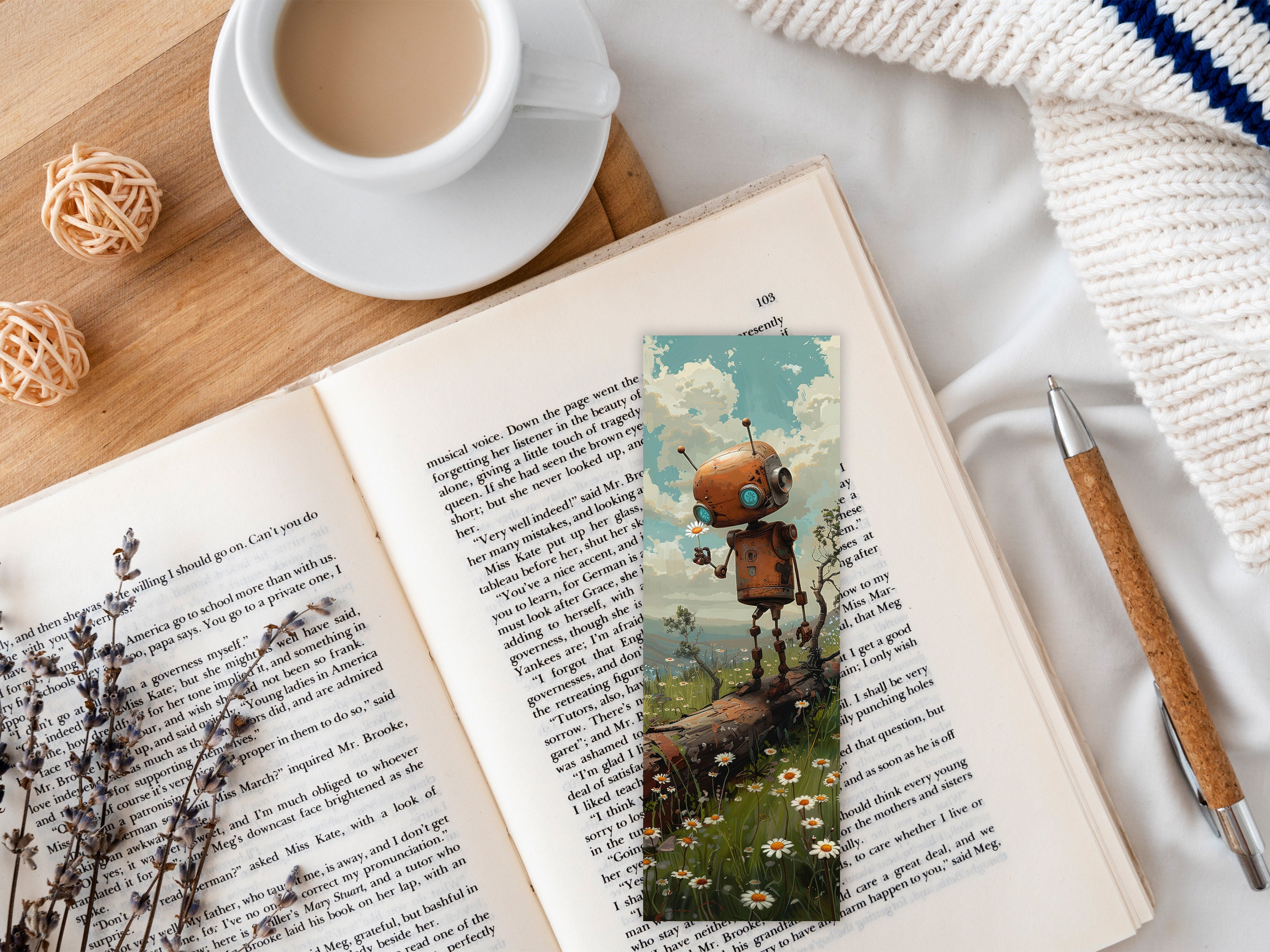 20 Cute Robots With Flowers Bookmark Bundle, Sublimation Design ...