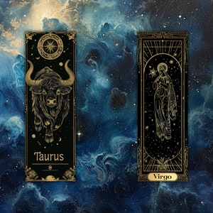 12 Zodiac Sign Tarot Card Bookmark Bundle, Celestial, Animals, Signs ...