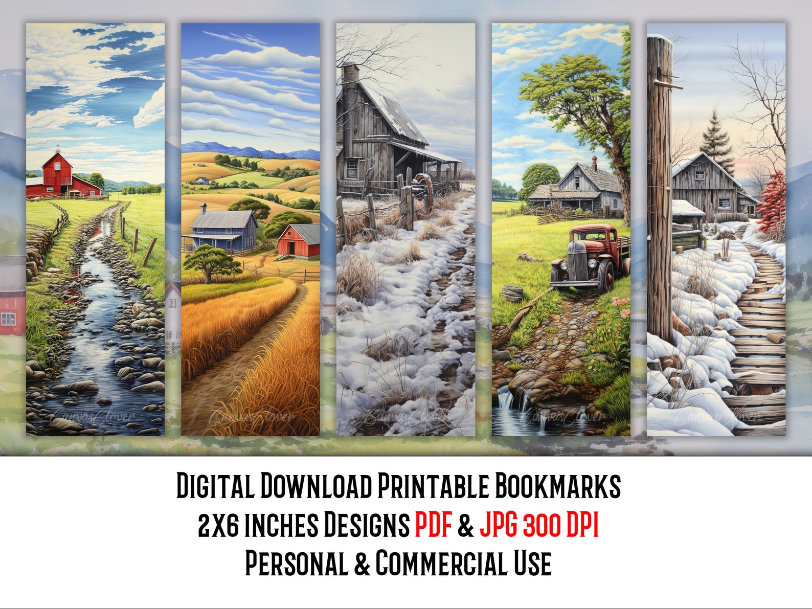 Watercolor Country Farm Bookmark Set (digital Download) - Etsy