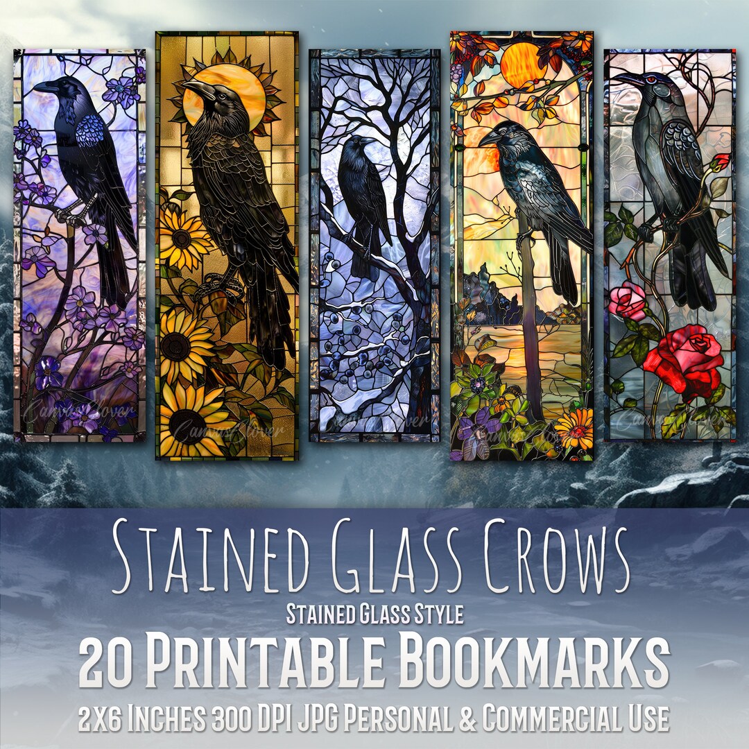 20 Stained Glass Crows Bookmark Bundle, Sublimation Design, Watercolor ...