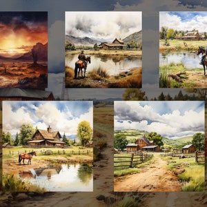 20 Western Ranch Bundle, Watercolor Western, Digital Art, Paper ...