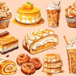 Pumpkin Spice Treats Watercolor Clipart Bundle - 77 PNG Images, Instant ...