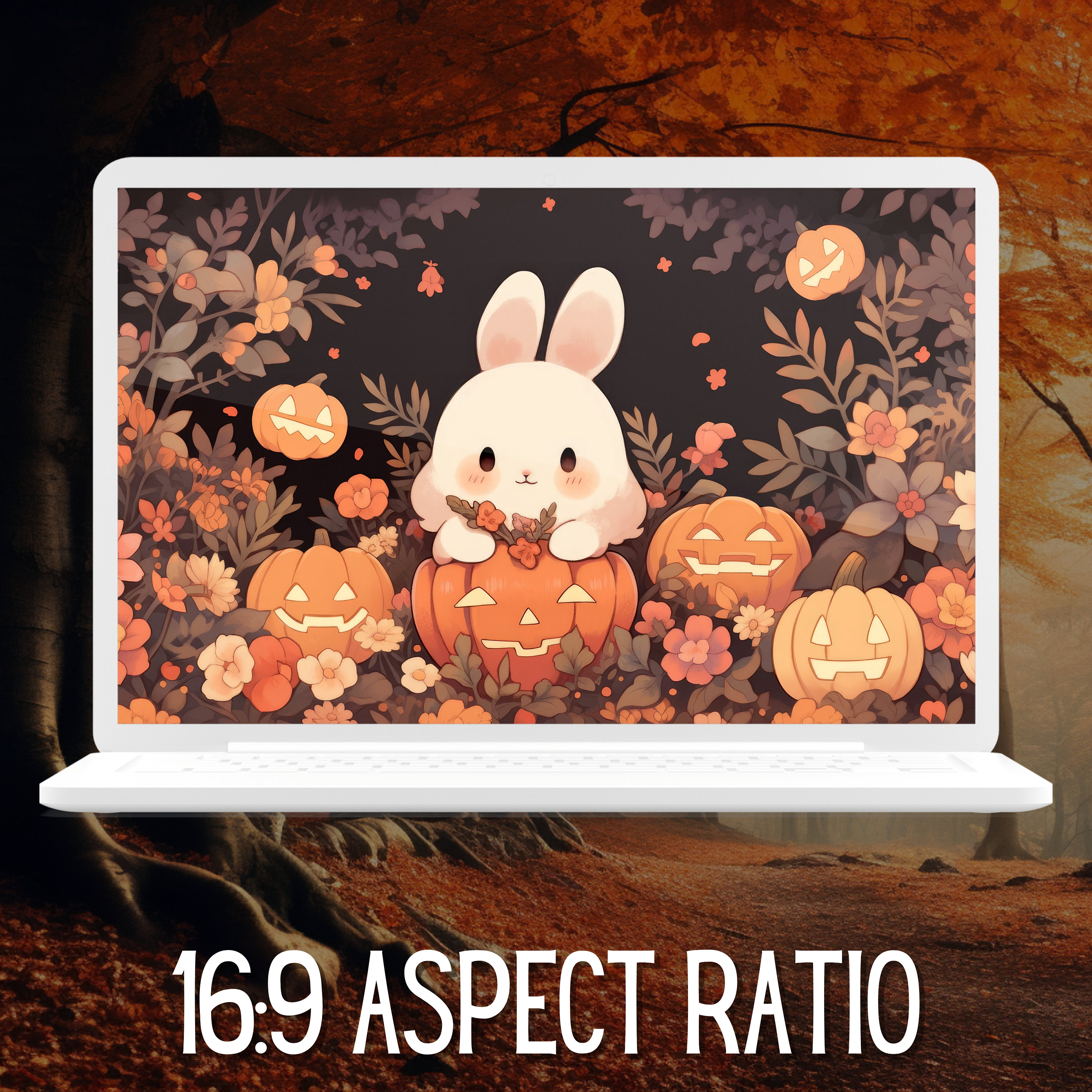 12 Cute Kawaii Halloween Bunny Wallpaper Bundle, Desktop Wallpaper ...
