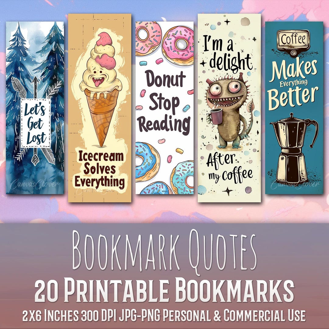 20 Cute Funny Quote Bookmark Bundle, Sublimation Design, Funny, Food ...