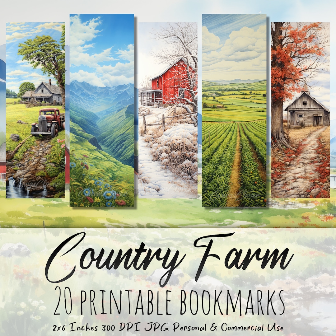 20 Country Farm Printable Bookmark Bundle, Sublimation Design ...