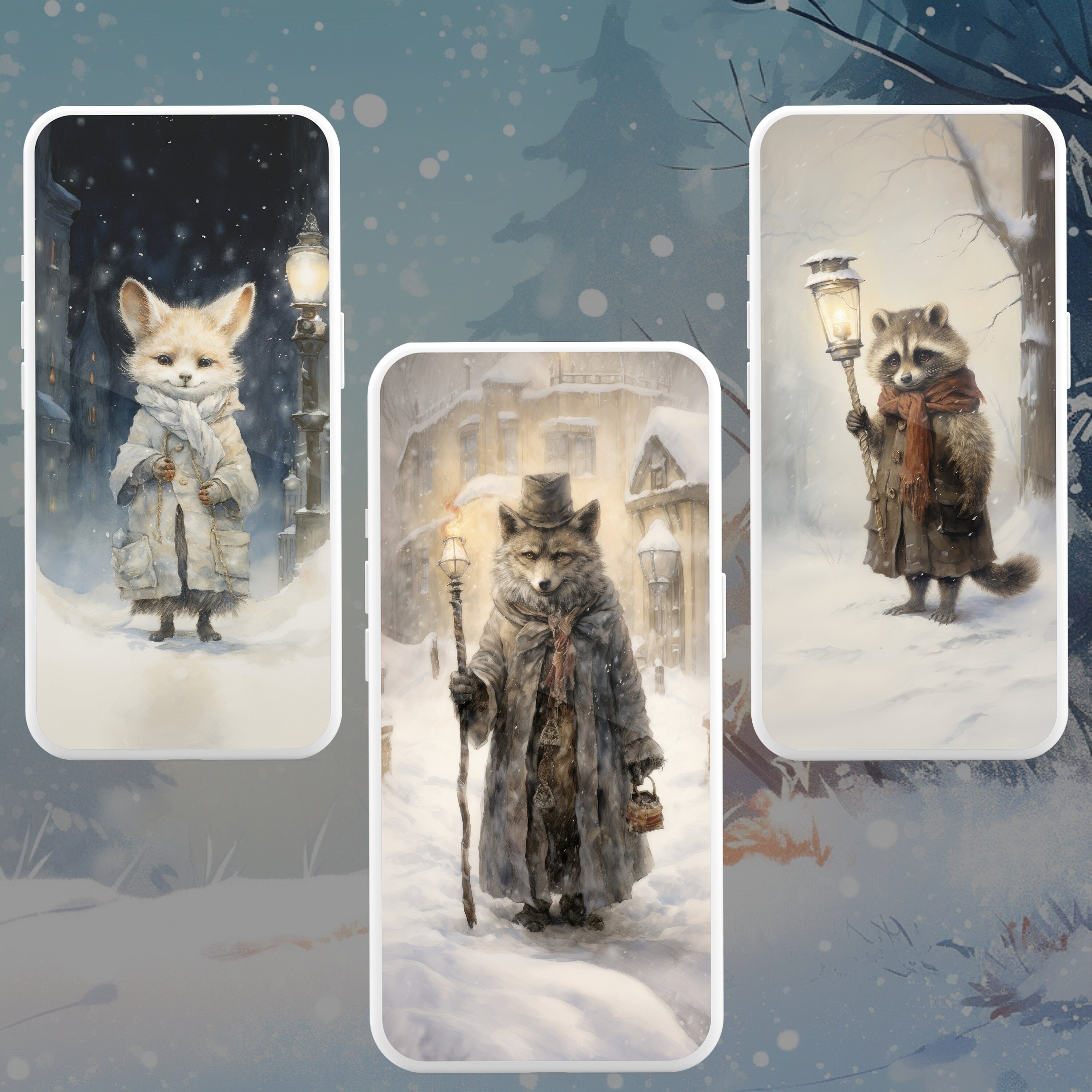 12 Cute Fantasy Winter Animals Wallpaper Bundle Desktop Phone Wallpaper ...