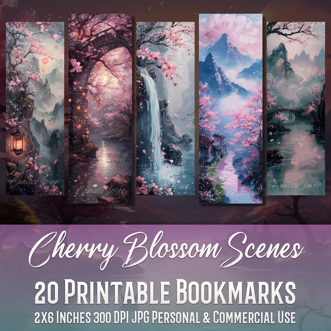 20 Cherry Blossom Landscape Bookmark Bundle, Sublimation Design ...