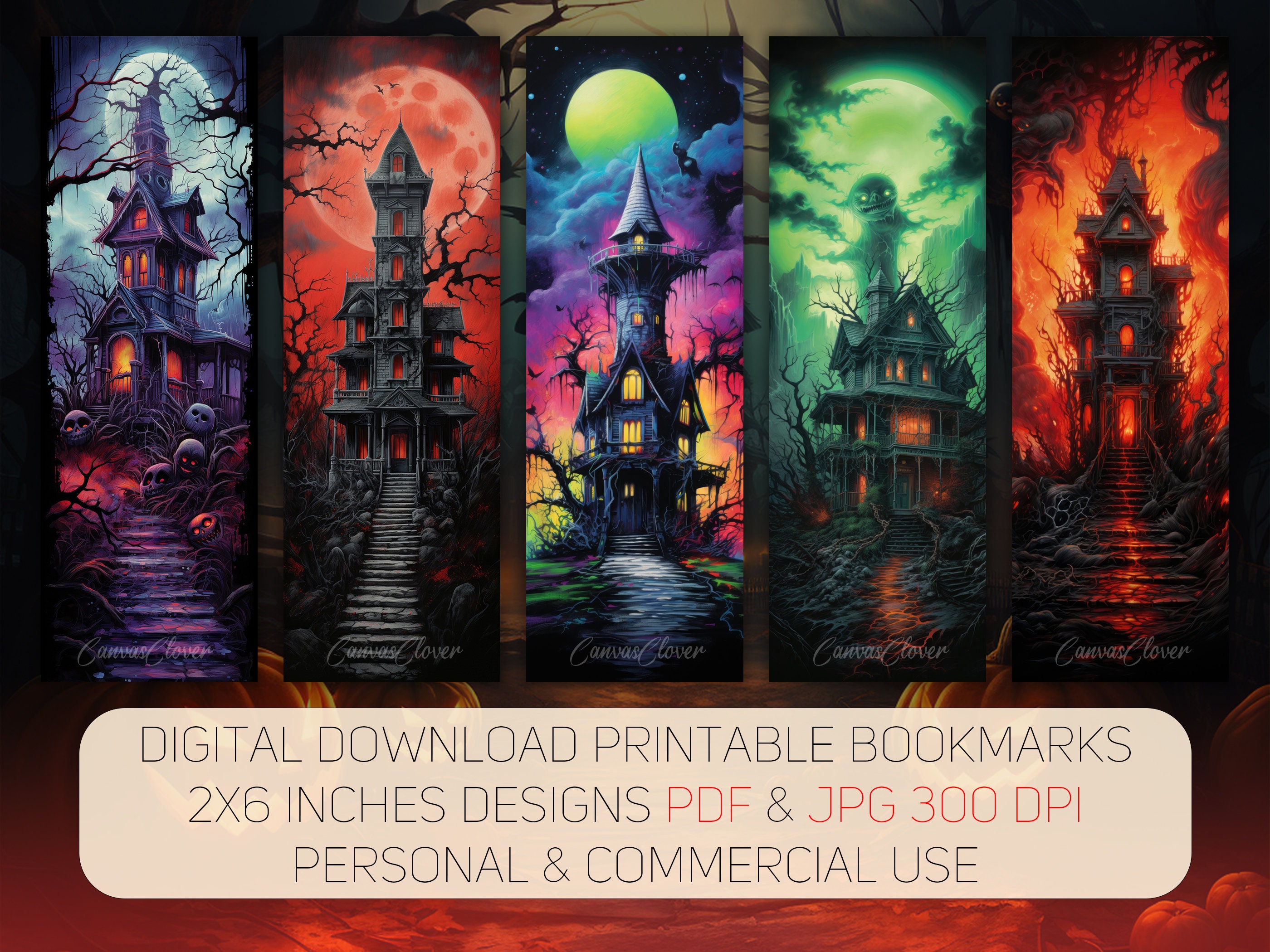 20 Halloween Haunted Houses, Watercolor Clipart, Printable Bookmark ...
