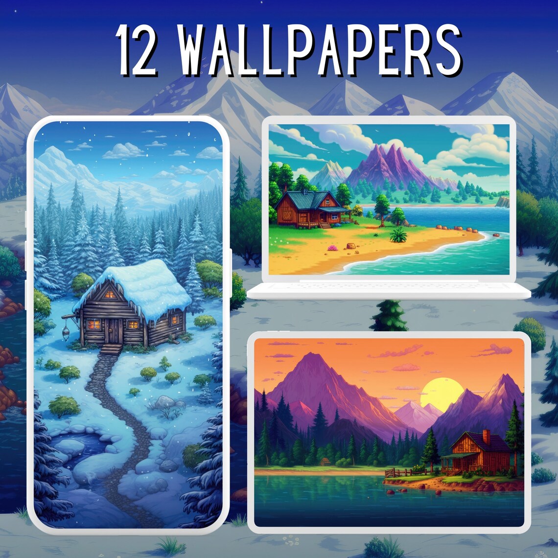 Stardew Valley Landscape Wallpaper Bundle, Summer Clipart (digital ...