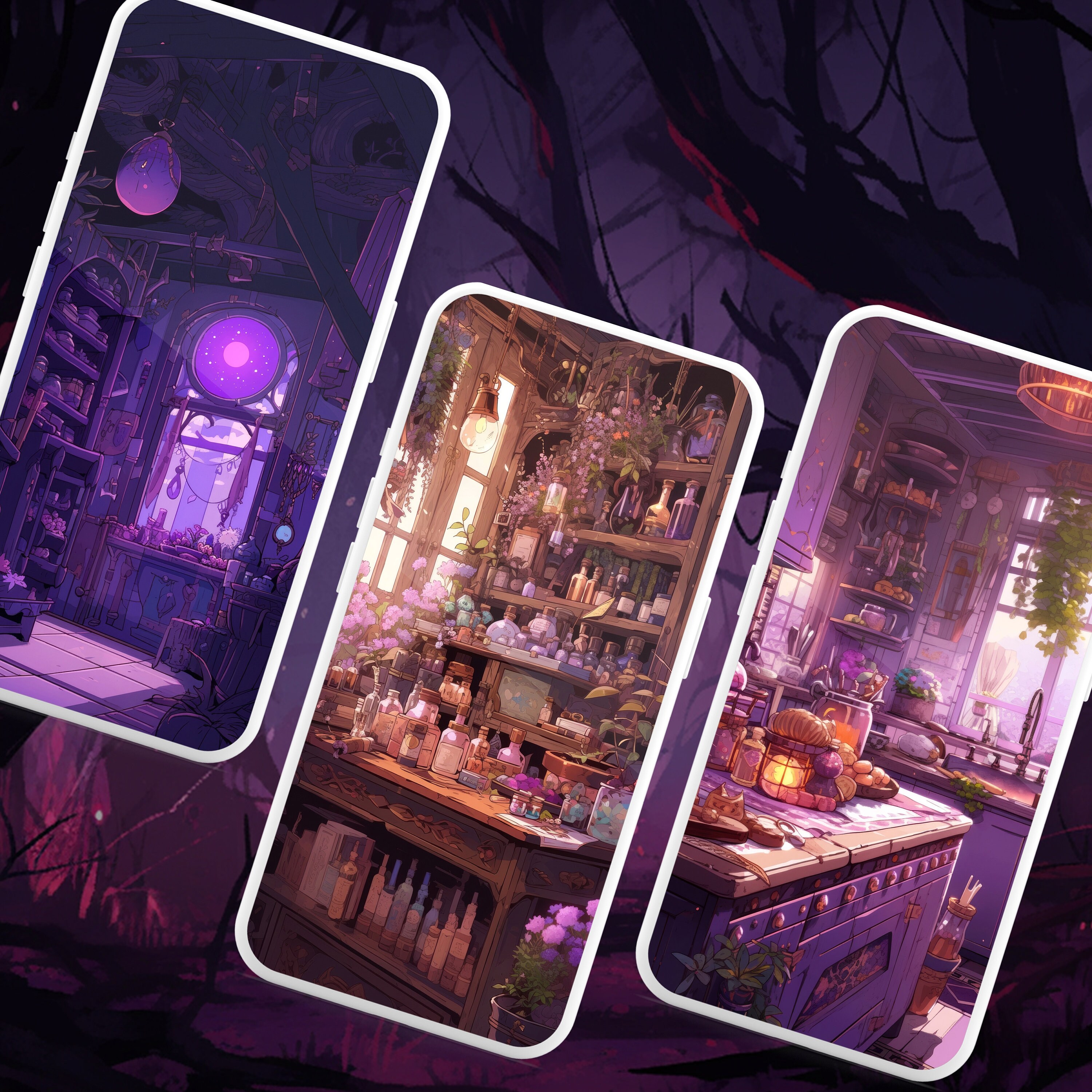 12 Witch Rooms Wallpaper Bundle, Desktop Wallpaper, Mobile Phone ...