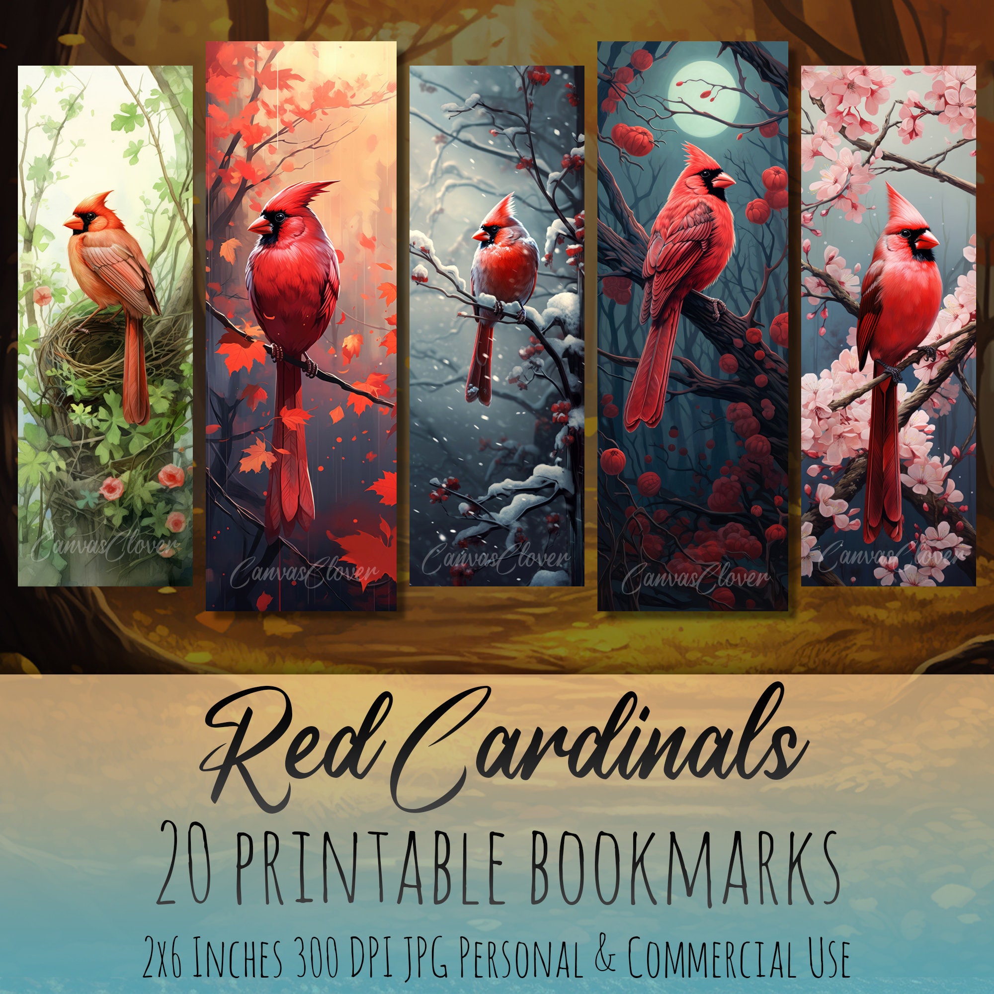 Watercolor Red Cardinal Bookmark Bundle, 20 Designs (JPG Printable) - Etsy