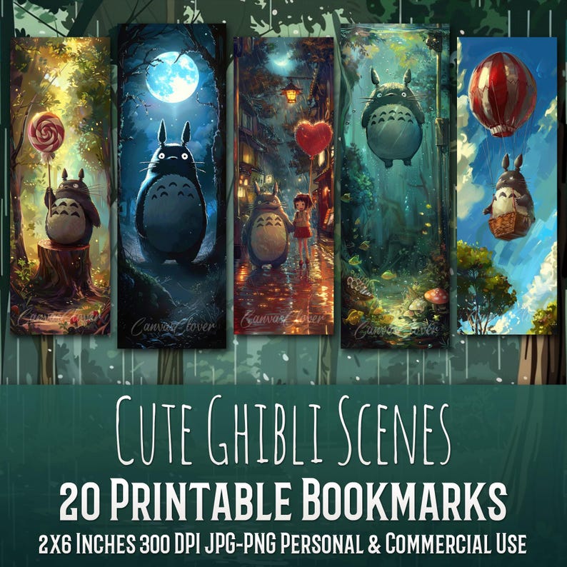 20 Studio Ghibli Styled Bookmark Bundle, Sublimation Design, Bookmark ...