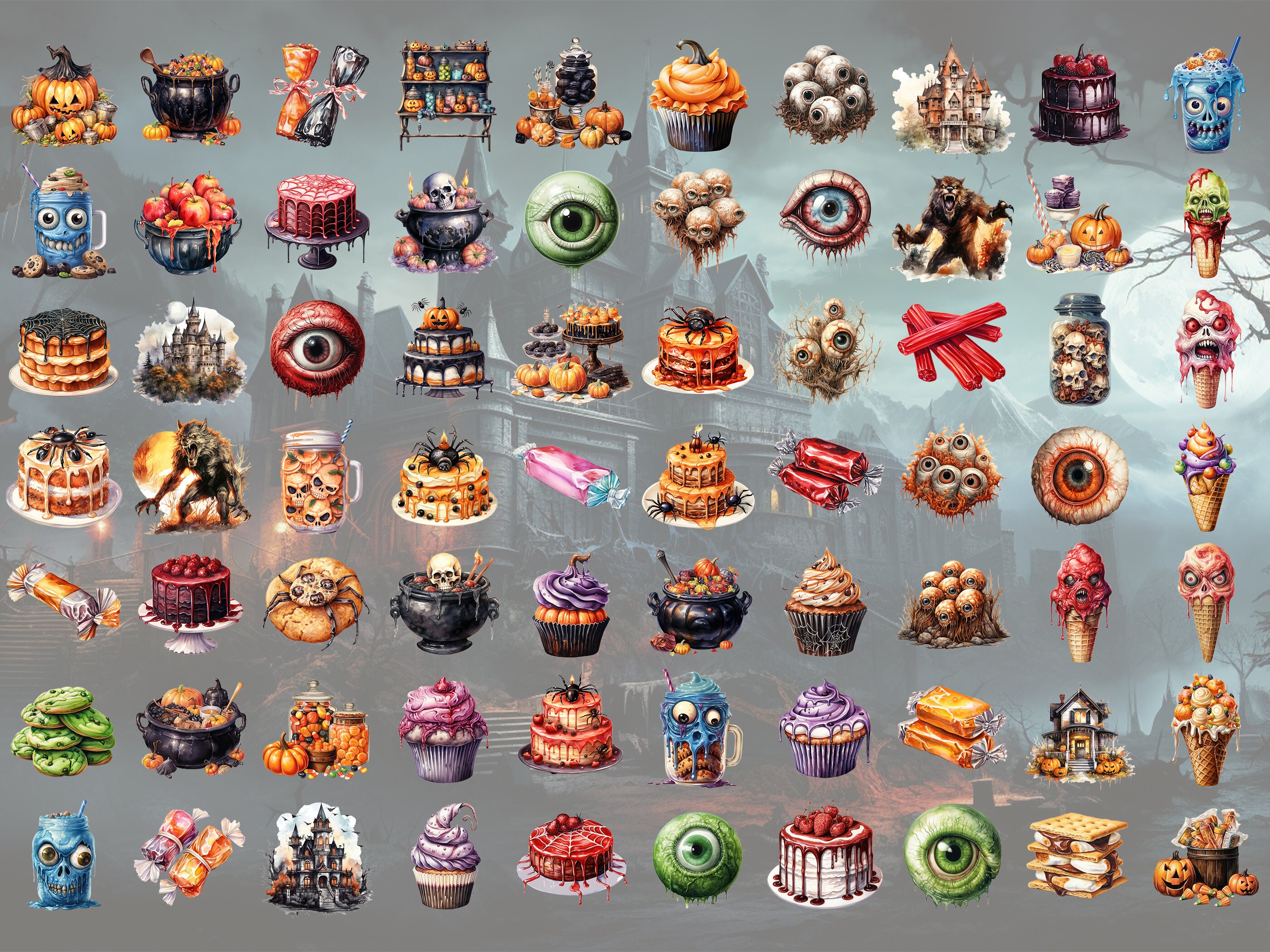 MEGA Halloween Watercolor Clipart Bundle, 633 PNG, Instant Download ...