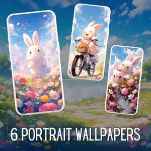 12 Cute Bunnies Wallpaper Bundle, Summer Clipart, Desktop Wallpaper ...