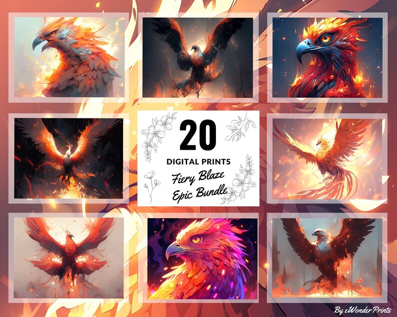Phoenix Illustration Printable Wall Art | Set of 20 Prints | Fantasy ...