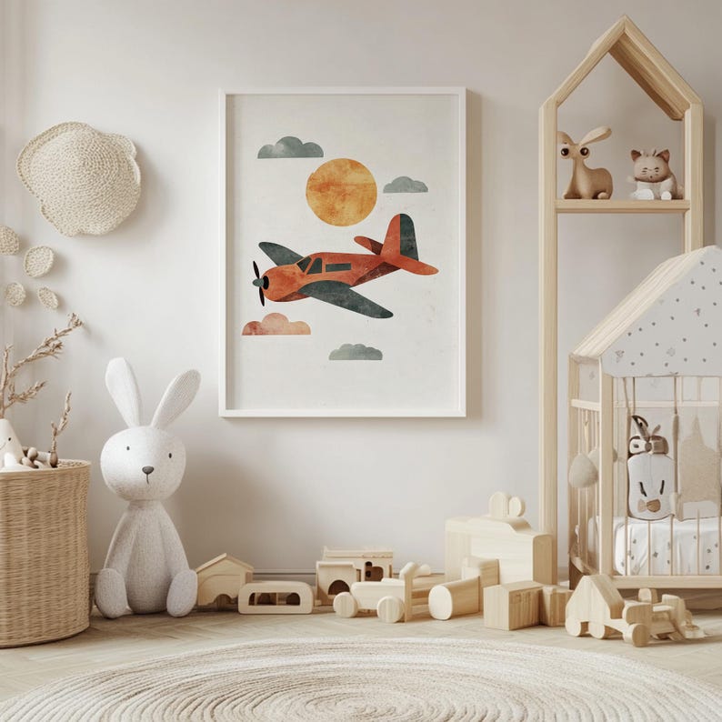 Vintage Airplane Nursery Wall Art Print – Rustic Aviation Poster for ...