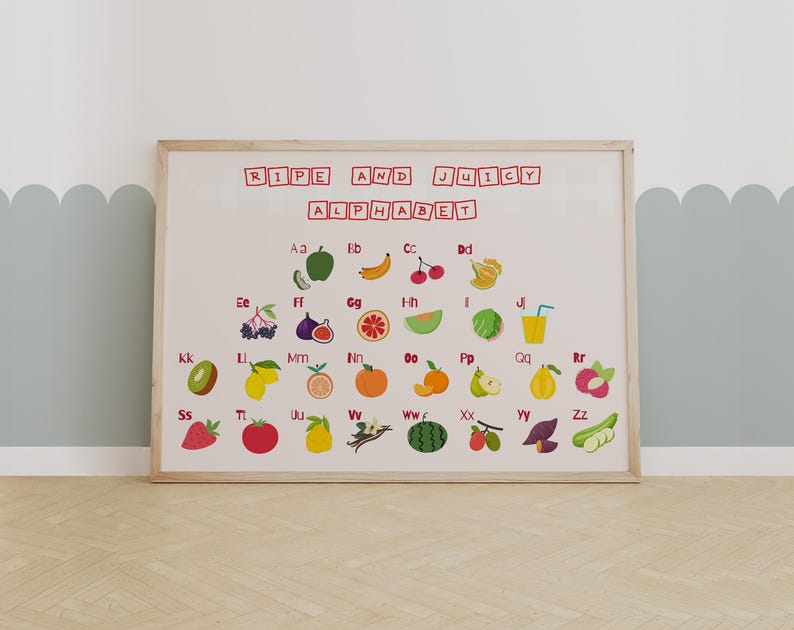 Fruit Alphabet Chart - Educational ABC Poster for Kids, Colorful ...