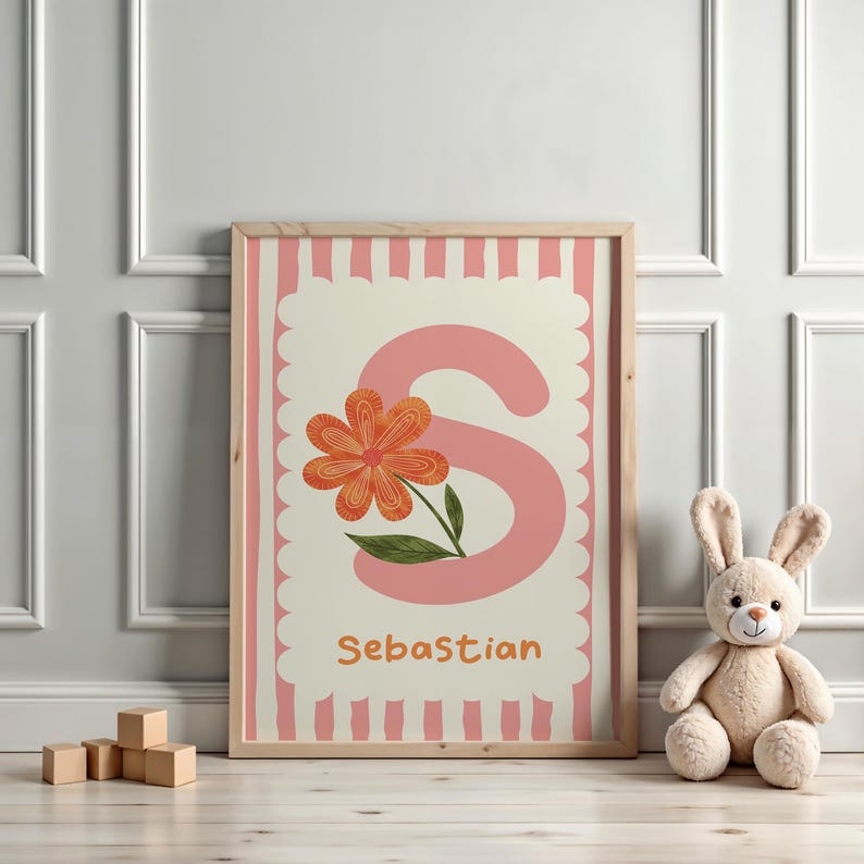 Custom Pink Name Art Print, Personalized Baby Girl or Boy, Playroom ...