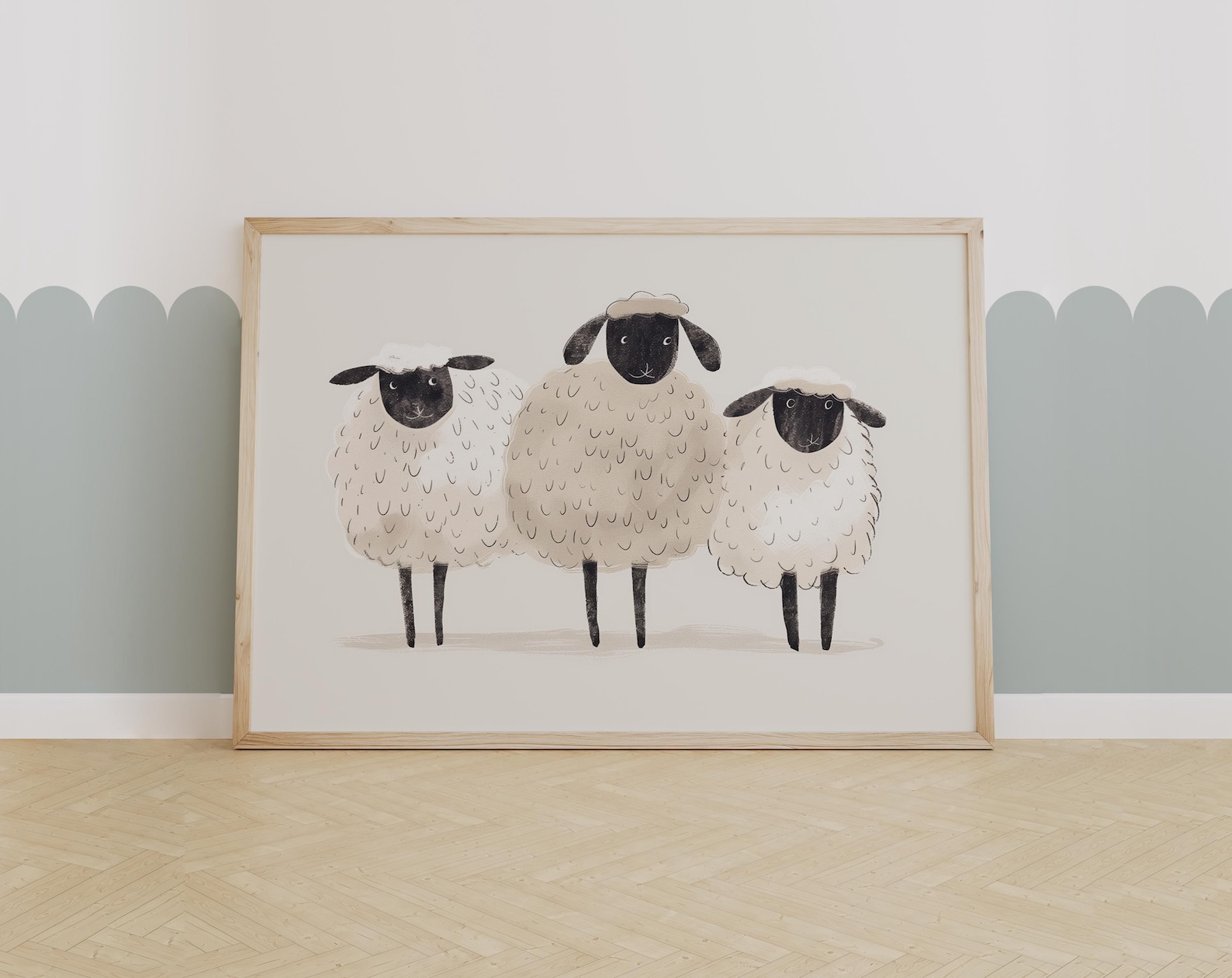 Cute Sheep Trio Print – Minimal Farm Animal Wall Art for Nursery or ...
