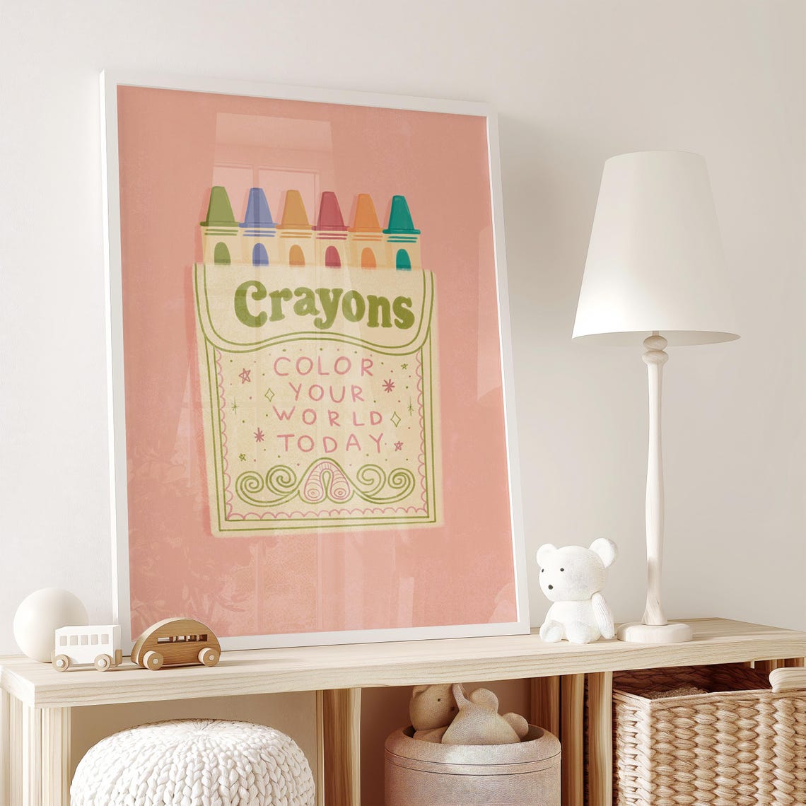 Colorful Crayons Print, Kids Playroom Decor, Wall Art, Modern Nursery ...