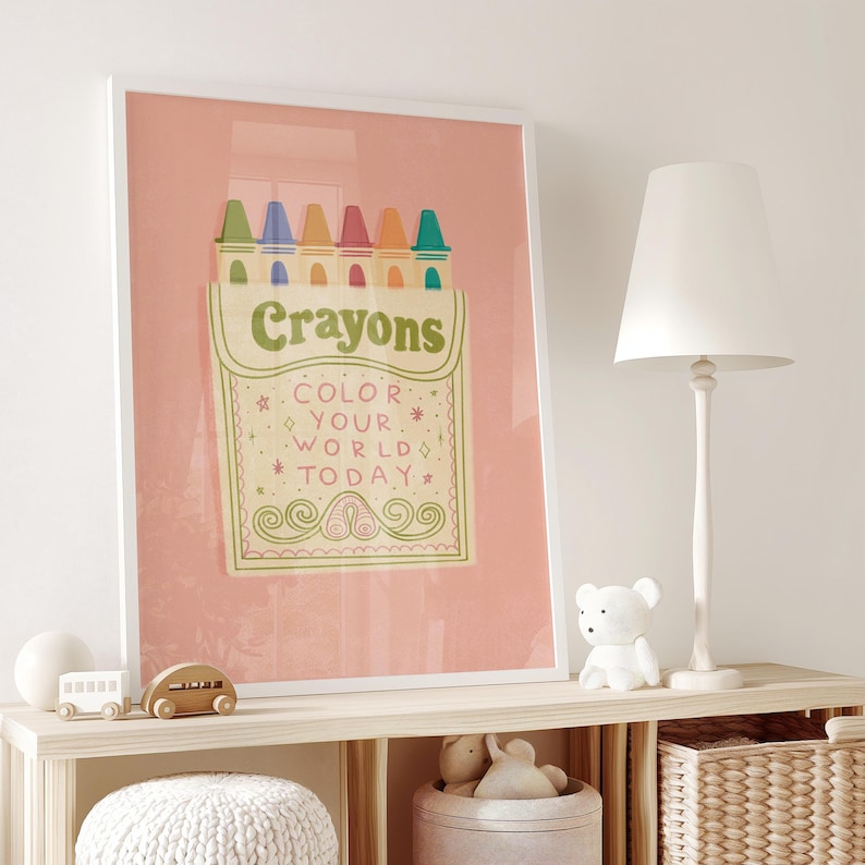 Colorful Crayons Print, Kids Playroom Decor, Wall Art, Modern Nursery ...