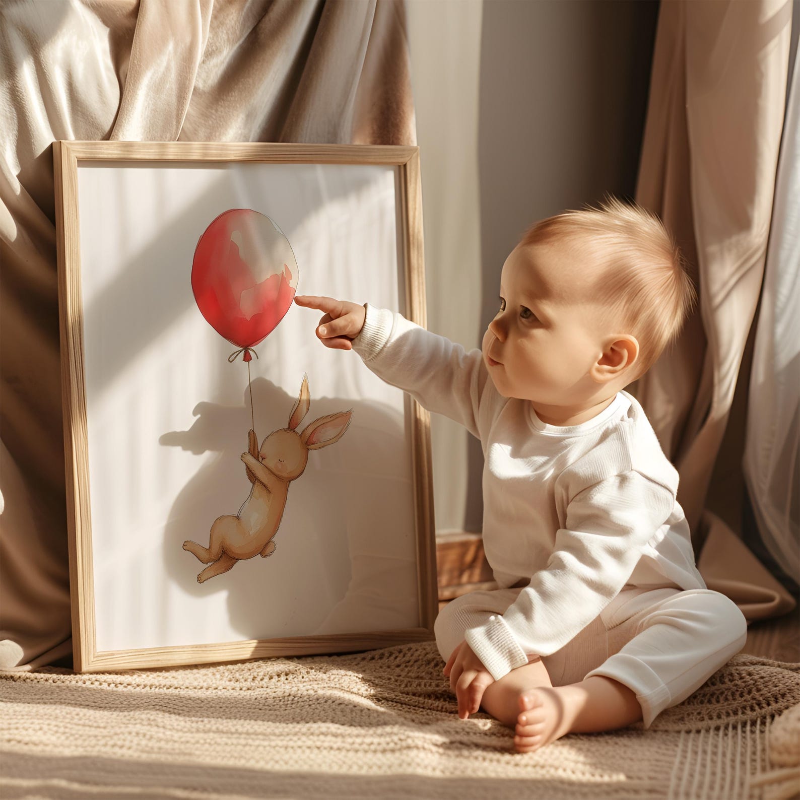 Floating Bunny With Red Balloon - Whimsical Watercolor Art - Etsy